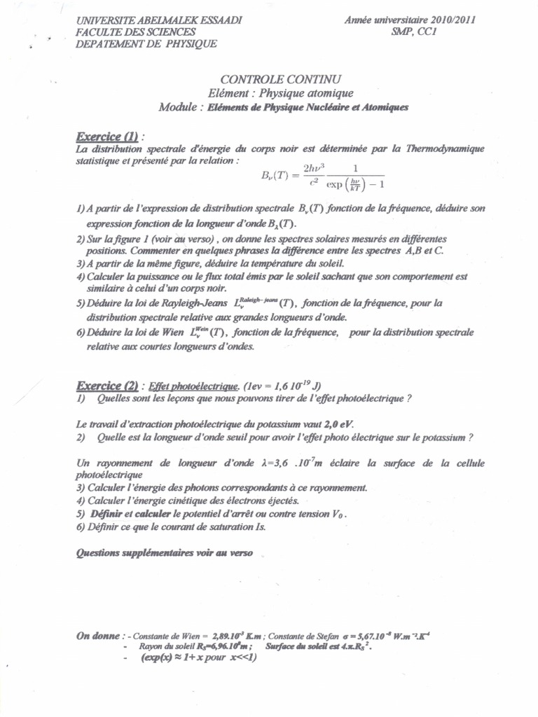 Corrigé-Cc1 Spectro-10-11 | PDF