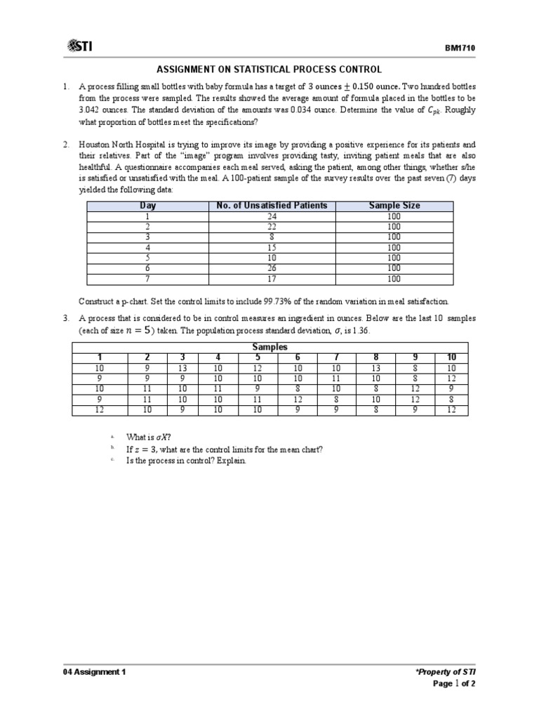Statistical Process Control Assignment | PDF