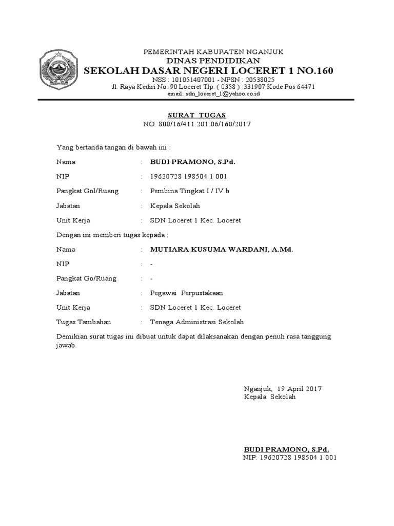 Surat Tugas Tenaga Administrasi | PDF