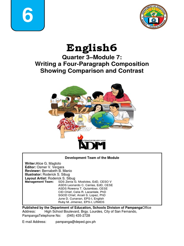 English6 Quarter3 Module7 Writing A Four Paragraph Composition Showing Comparison and Contrast ...