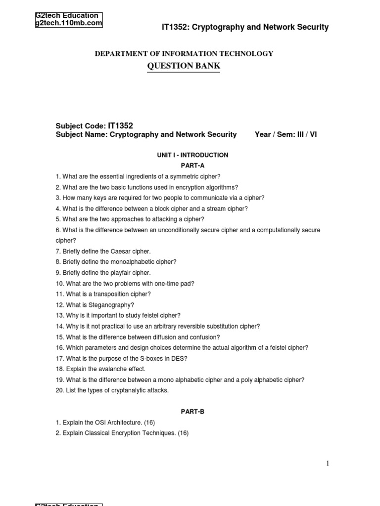 Question Paper Of Cryptography And Network Security Cipher Cryptography