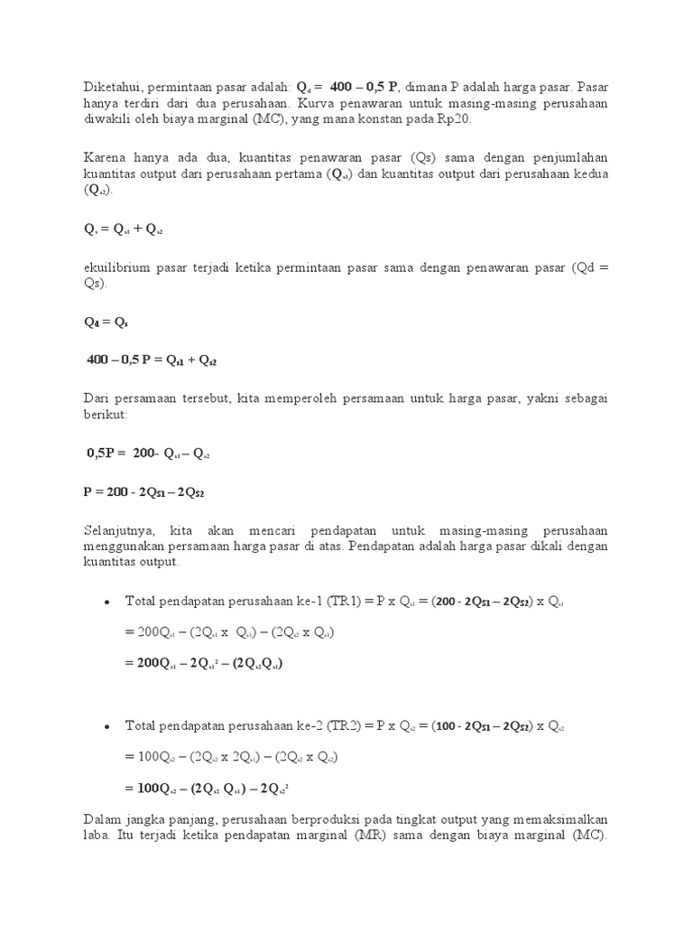 Analisis Model Cournot Duopoli | PDF | Metode & Bahan Ajar