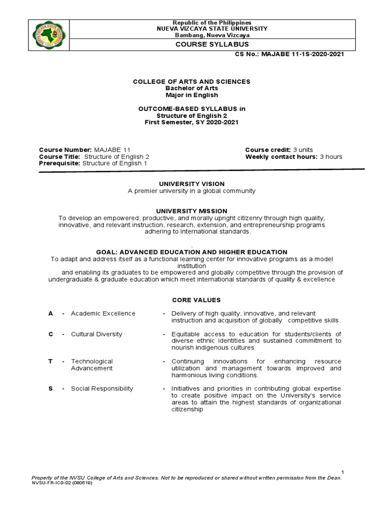 Syllabus Final Template | PDF | Part Of Speech | Adverb