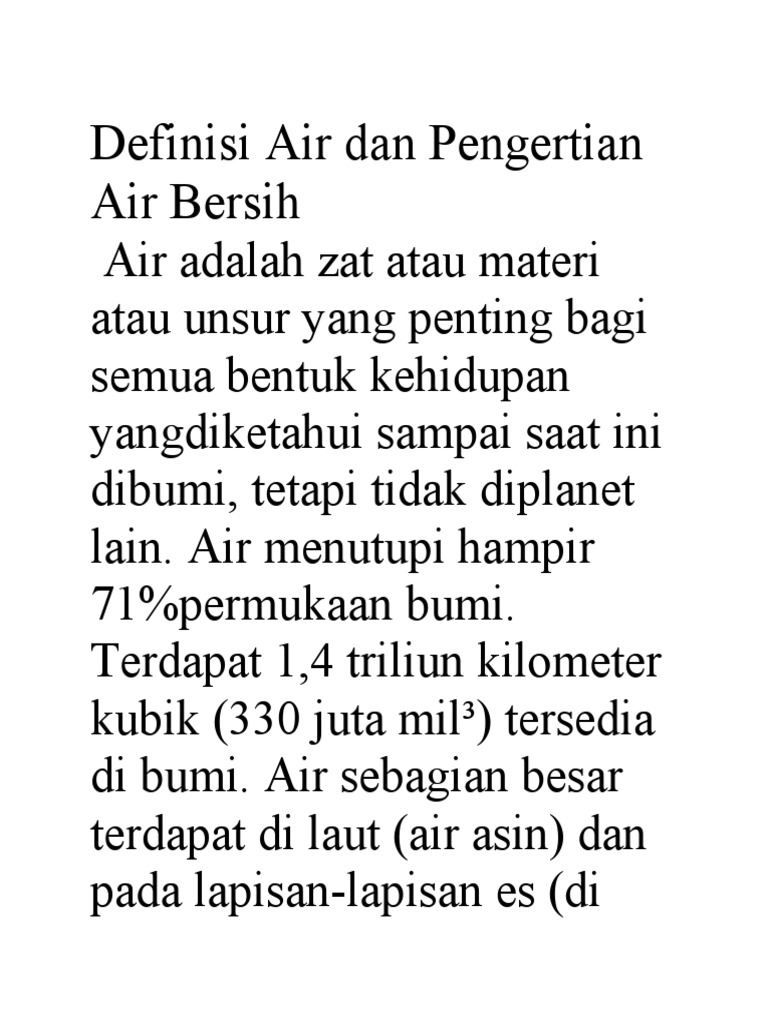 Definisi Air Dan Pengertian Air Bersih | PDF
