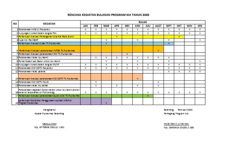MATRIX Kegiatan KIA 2020 | PDF