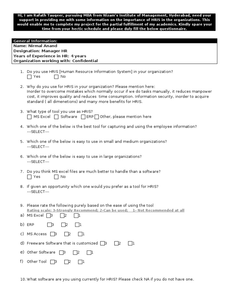HRIS Usage and Preferences Survey | PDF | Computing | Information ...
