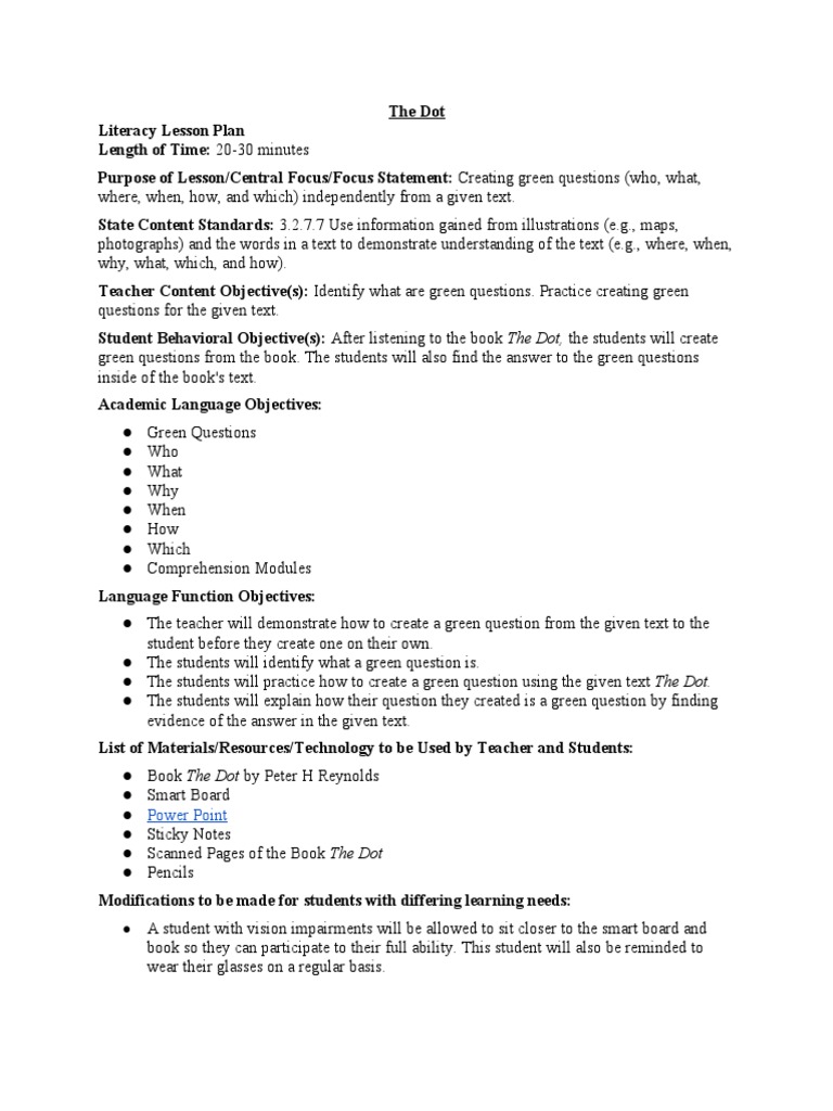 The Dot Lesson Plan | PDF