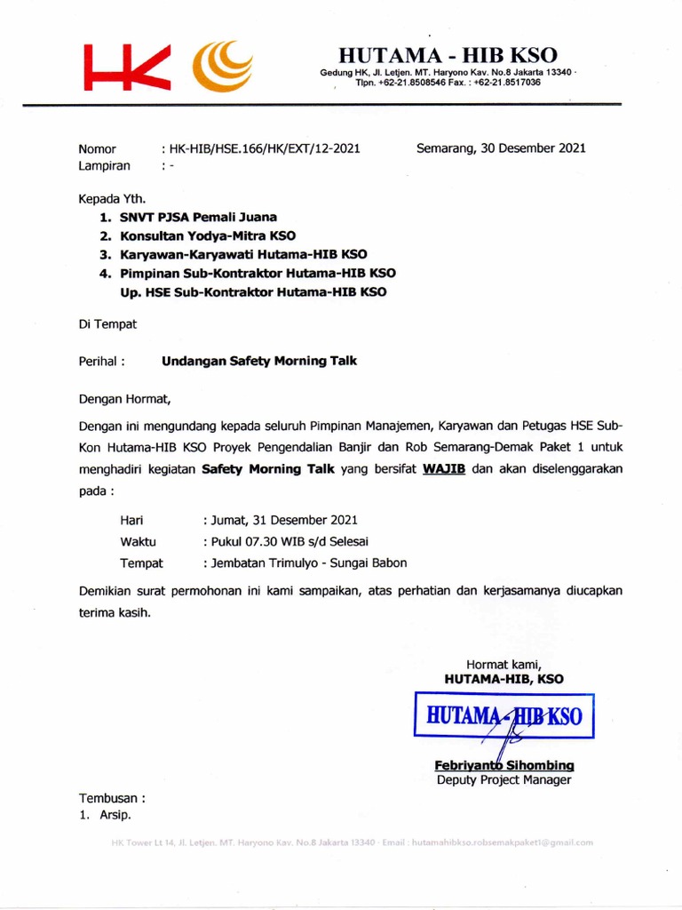 Undangan Safety Morning Talk 30 12 2021 | PDF