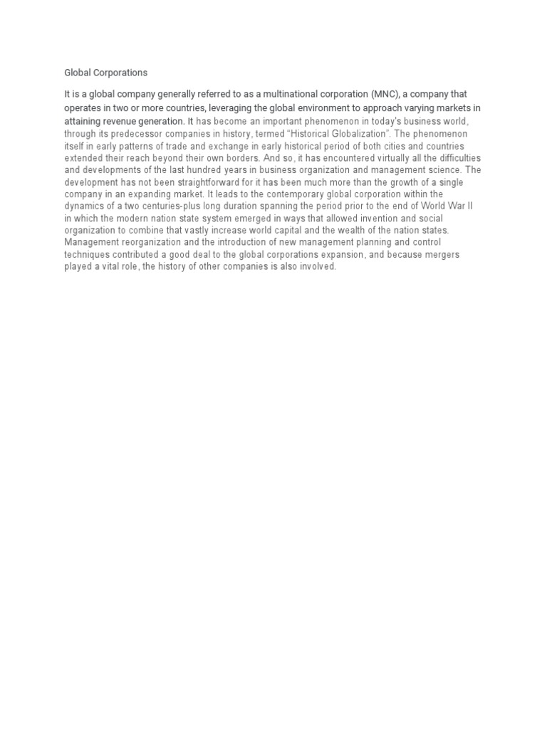 History of Global Corporation | PDF