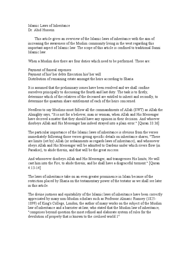 Islamic Laws of Inheritance | PDF