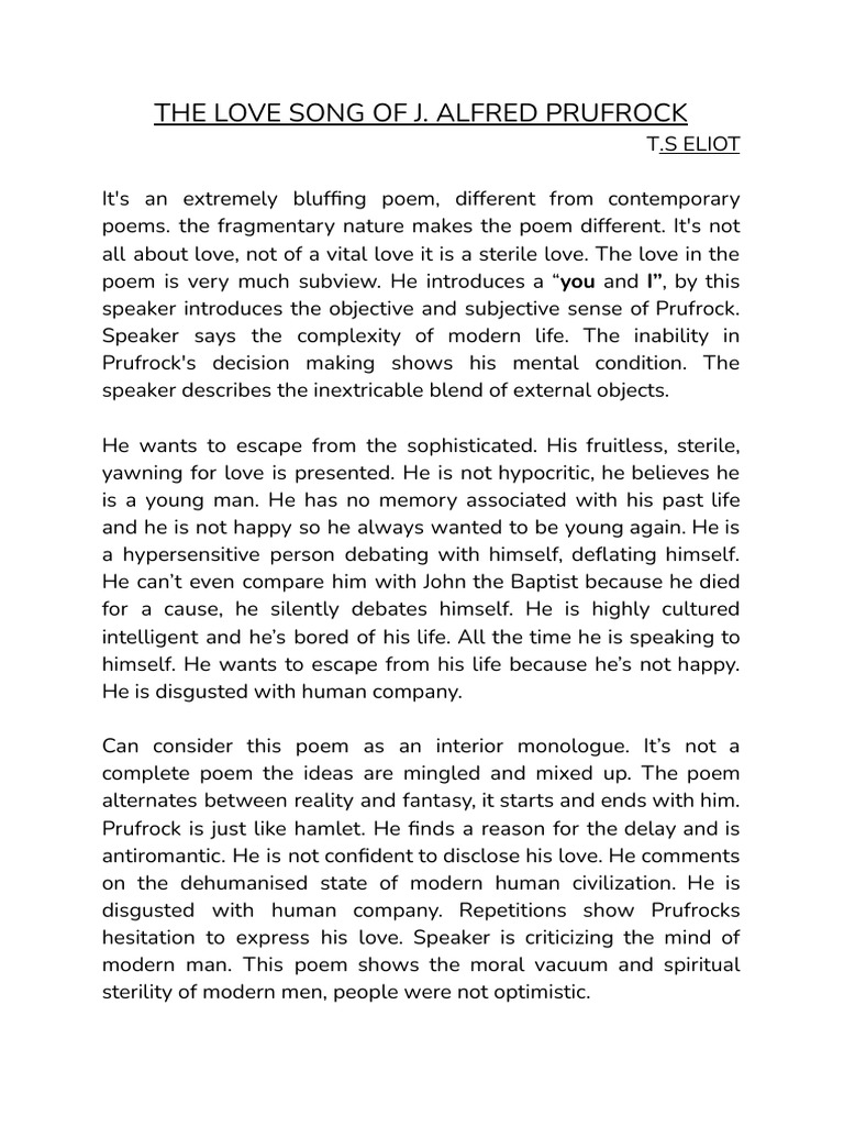 The Love Song of J Alfred Prufrock | PDF