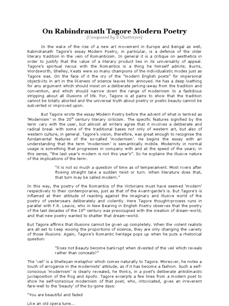 Tagore's Critique of Modern Poetry | PDF | Modernism | Rabindranath Tagore