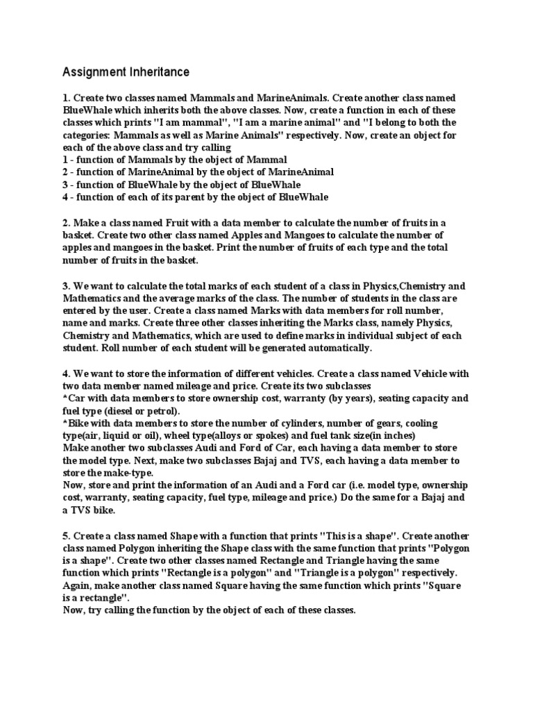 Assignment Inheritance | PDF | Inheritance (Object Oriented Programming) | Reserve Bank Of India