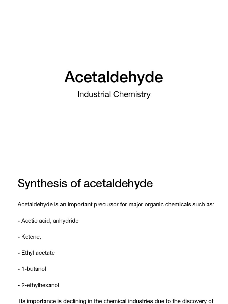 Acetaldehyde: Industrial Chemistry | PDF | Palladium | Acetic Acid