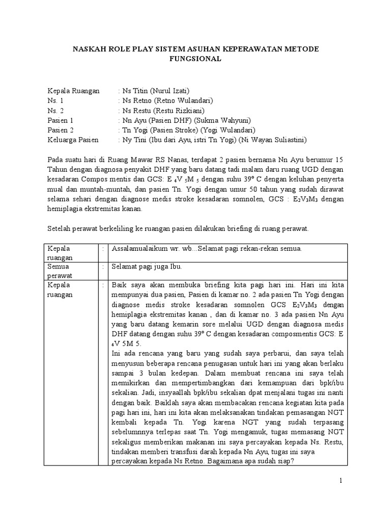 Naskah Role Play Sistem Asuhan Keperawatan Metode Fungsional Dikonversi | PDF