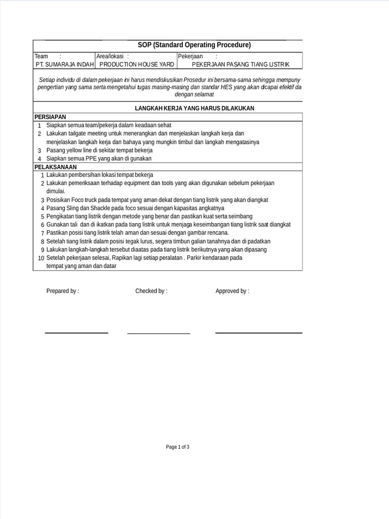 Sop Jsa Tiang Listrik | PDF