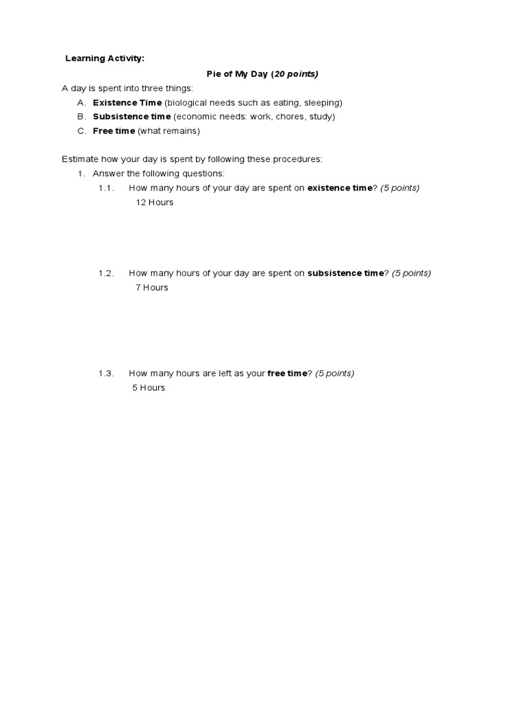 Learning Activity: Pie of My Day (20 Points) | PDF