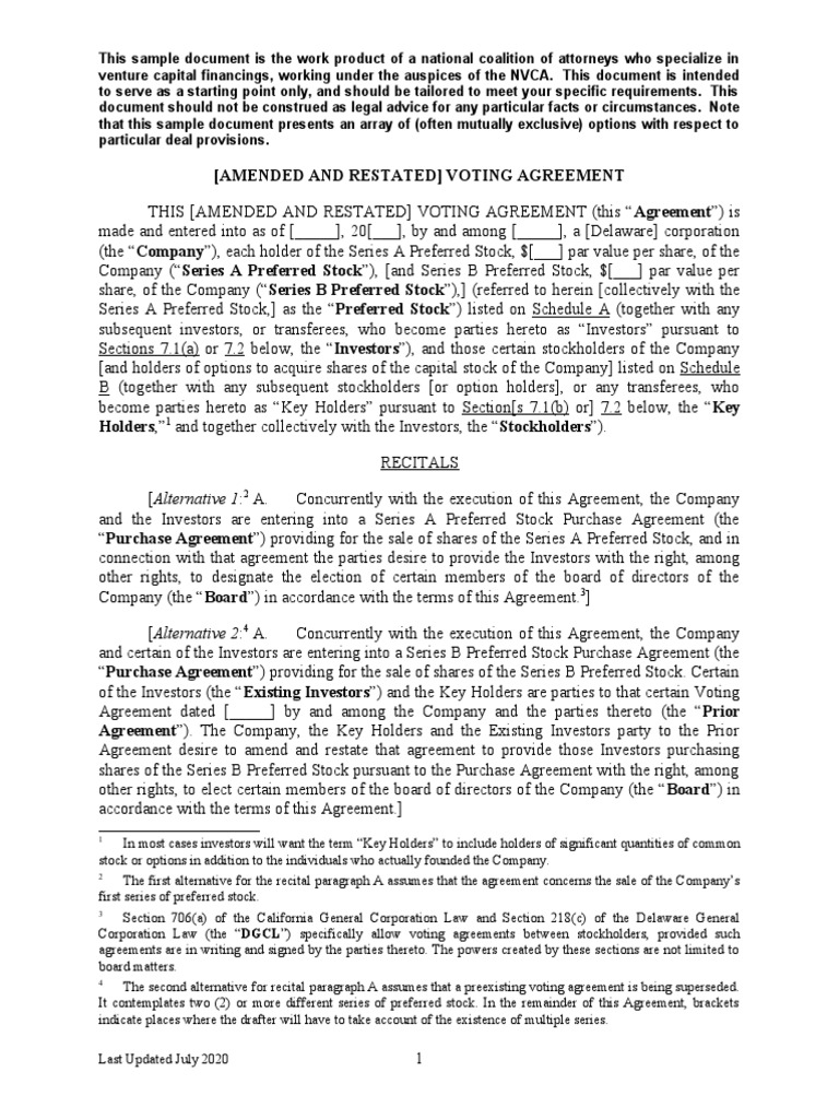 Amended Voting Agreement Template | PDF | Stocks | Securities (Finance)