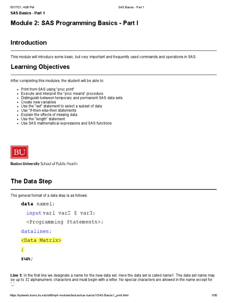 SAS Basics - Part 1 | PDF | Sas (Software) | Body Mass Index