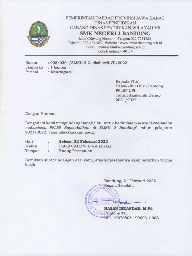 Surat Undangan PPLSP UPI - Guru Pamong | PDF