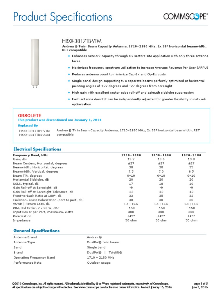 Commscope HBXX 3817tb VTM | PDF | Antenna (Radio) | Specification ...