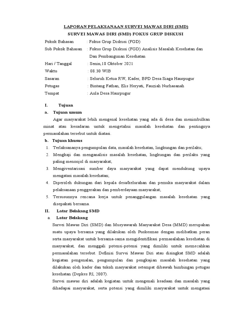 Laporan Pelaksanaan Survei Mawas Diri DS Haurpugur | PDF