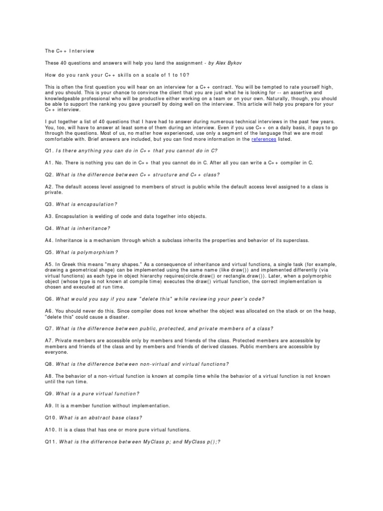 40 Key C++ Interview Questions and Answers to Help You Land Your Next ...