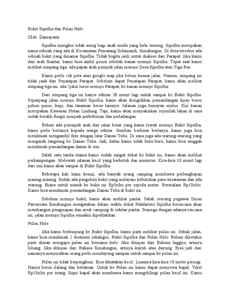 Wisata Bukit Sipolha dan Pulau Hole | PDF