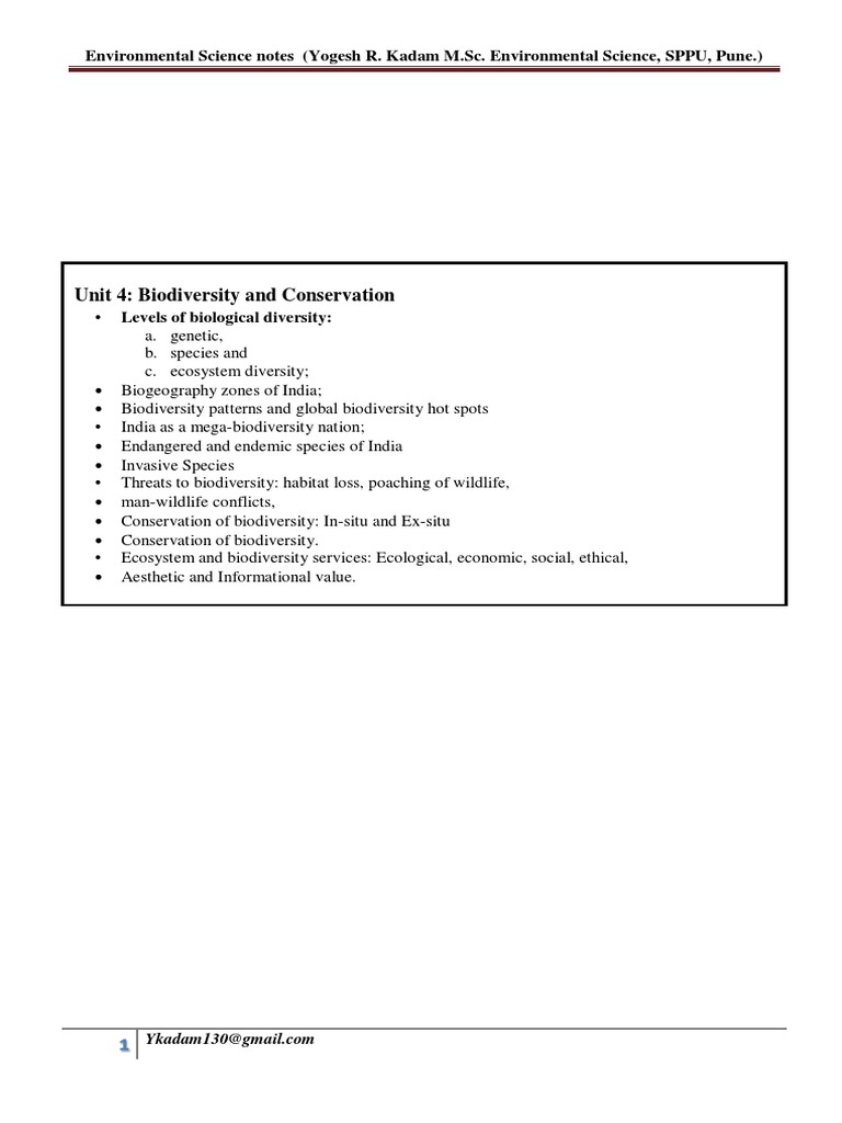 Unit 4 Biodiversity and Conservation | PDF | Biodiversity ...
