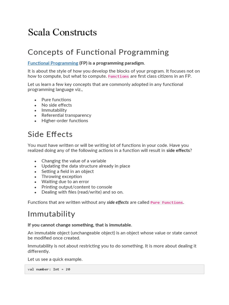 Scala Constructs Concepts Of Functional Programming Pdf Scala Programming Language 3290