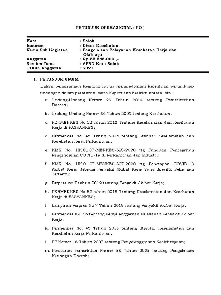 Petunjuk Operasional (Po) Kesjaor | PDF