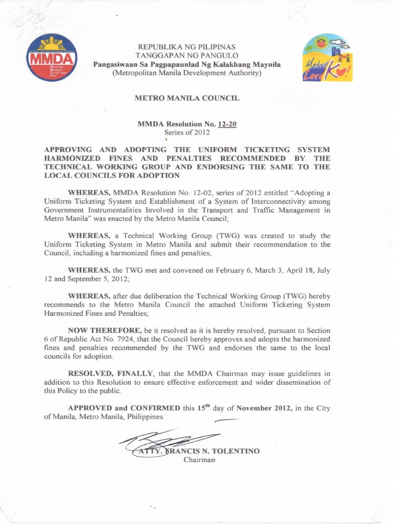 MMDA Resolution 12 20 | PDF