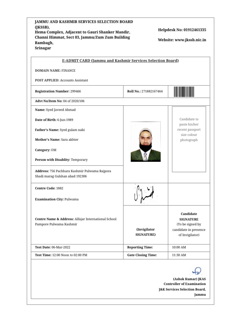 Admit Card - Candidate Login | PDF