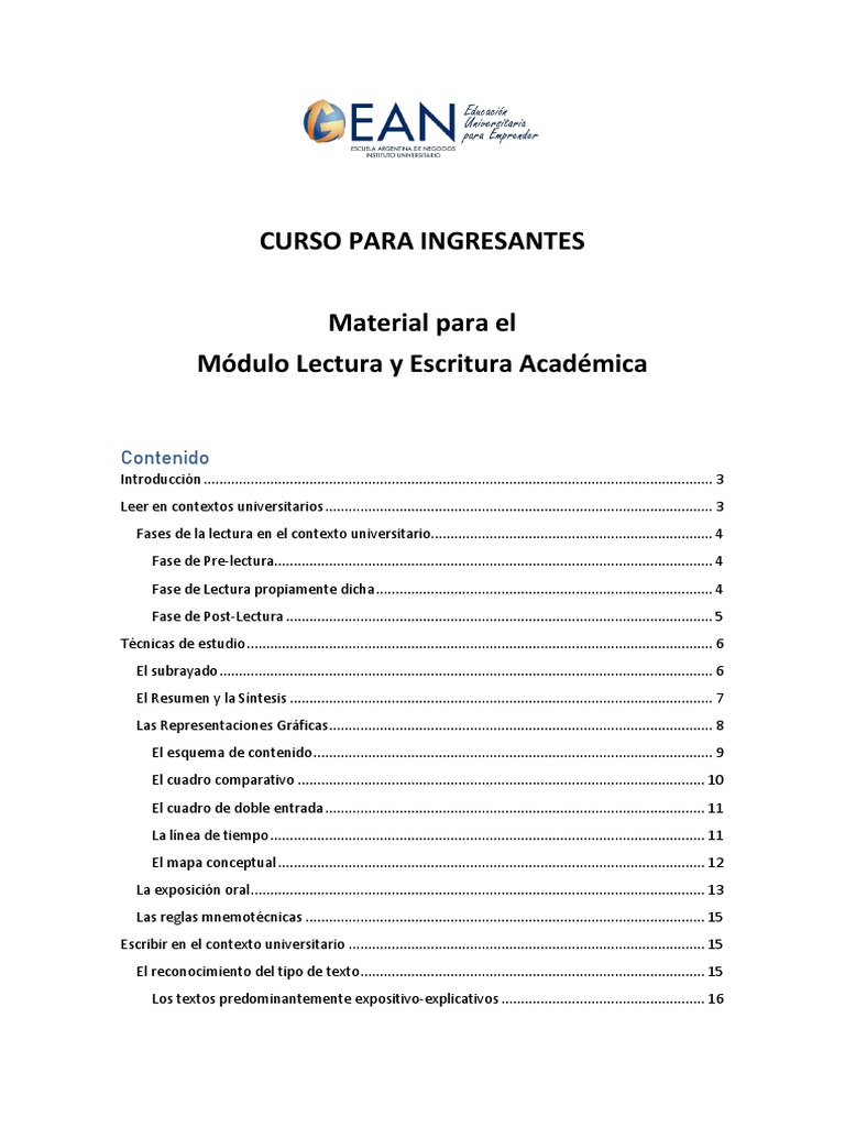 Cuadernillo Lectura y Escritura Académica - EAN | PDF