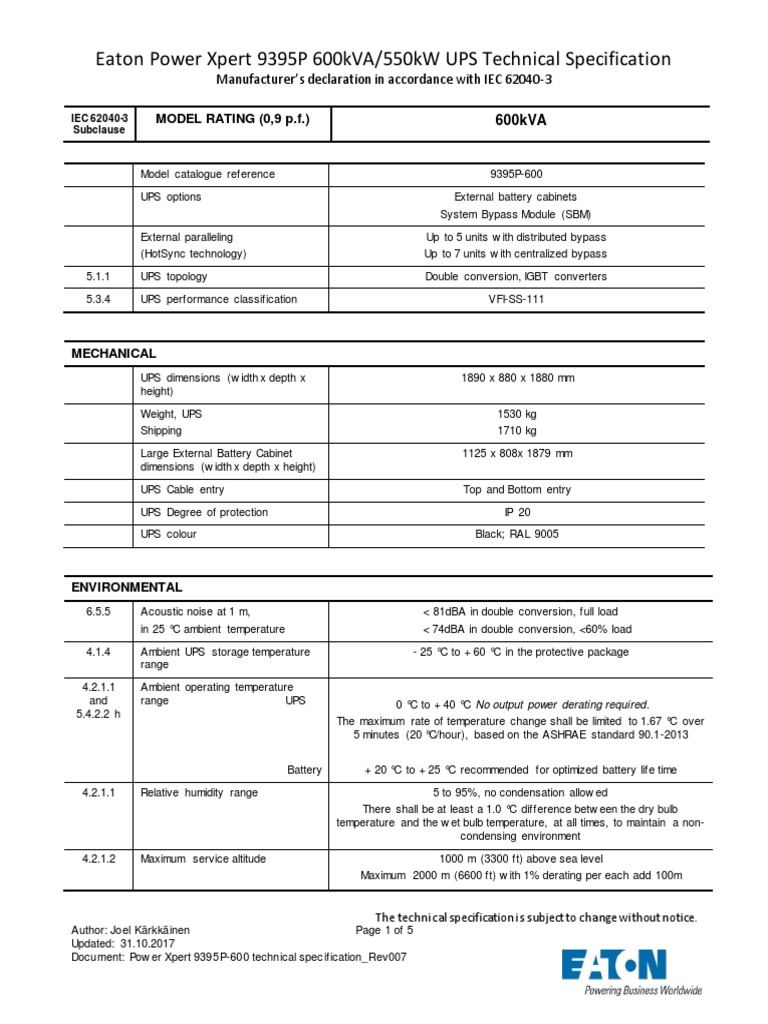 UPS Technical Specs for Engineers | PDF | Electromagnetic Compatibility ...