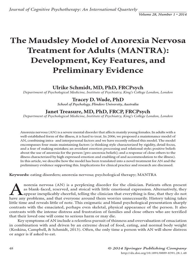 The Maudsley Model of Anorexia Nervosa Treatment For Adults (MANTRA ...