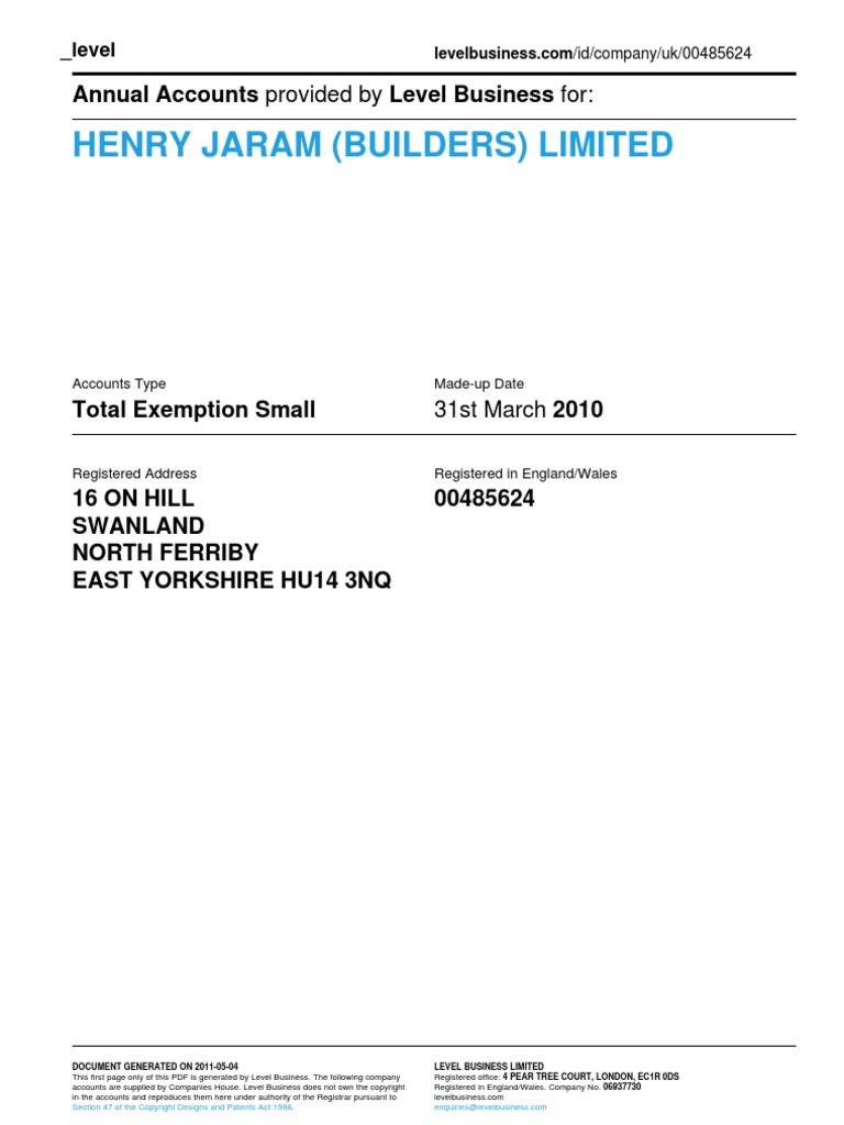 HENRY JARAM (BUILDERS) LIMITED - Company Accounts From Level Business | PDF