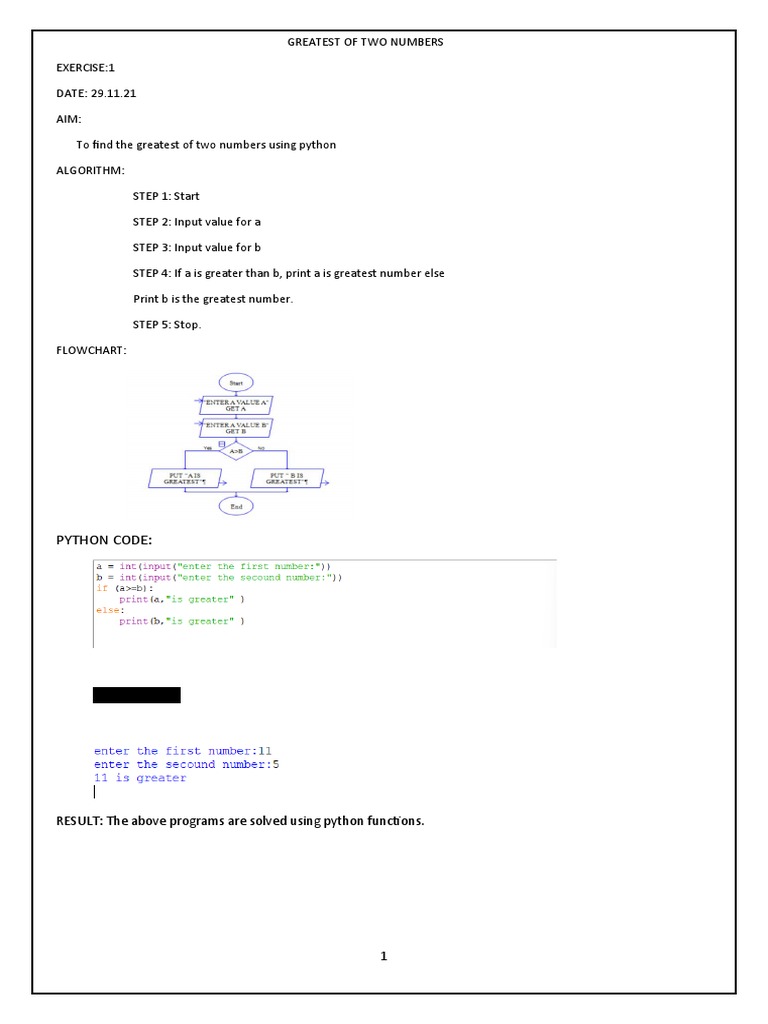 Python Code:: RESULT: The Above Programs Are Solved Using Python ...