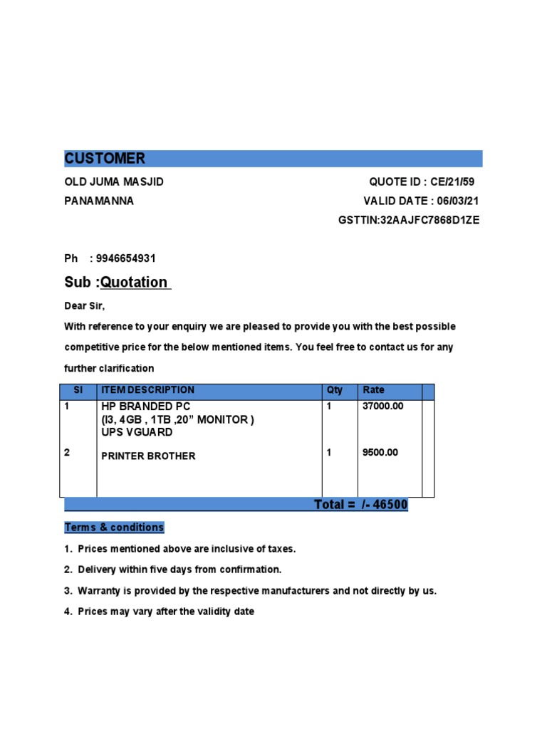 Quotation Branded PC | PDF