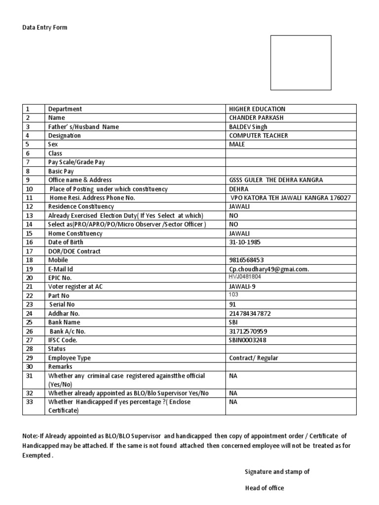 Data Entry Form | PDF