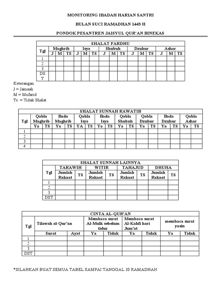 Monitoring Ibadah Harian Santri | PDF