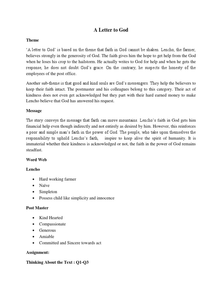 A Letter To God | PDF | Faith | God