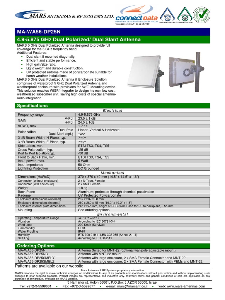 Ma-Wa56-Dp25N 4.9-5.875 GHZ Dual Polarized/ Dual Slant Antenna | PDF ...