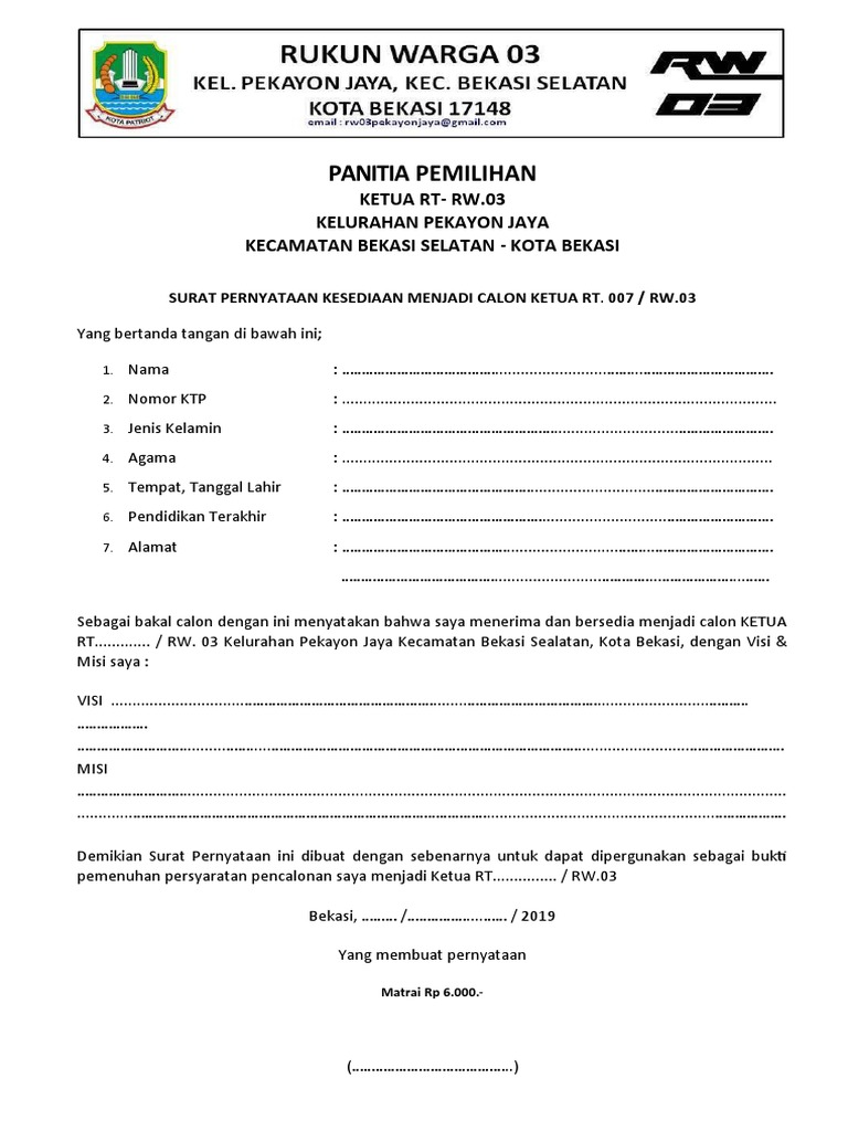 Formulir Ketua RT 007 | PDF