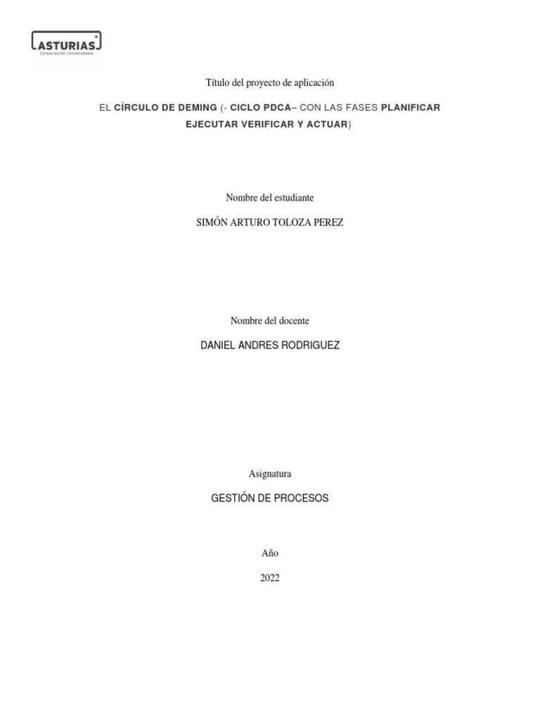 Proyecto de Aplicacion Circulo Deming Pdca Sitope | PDF | Lean ...