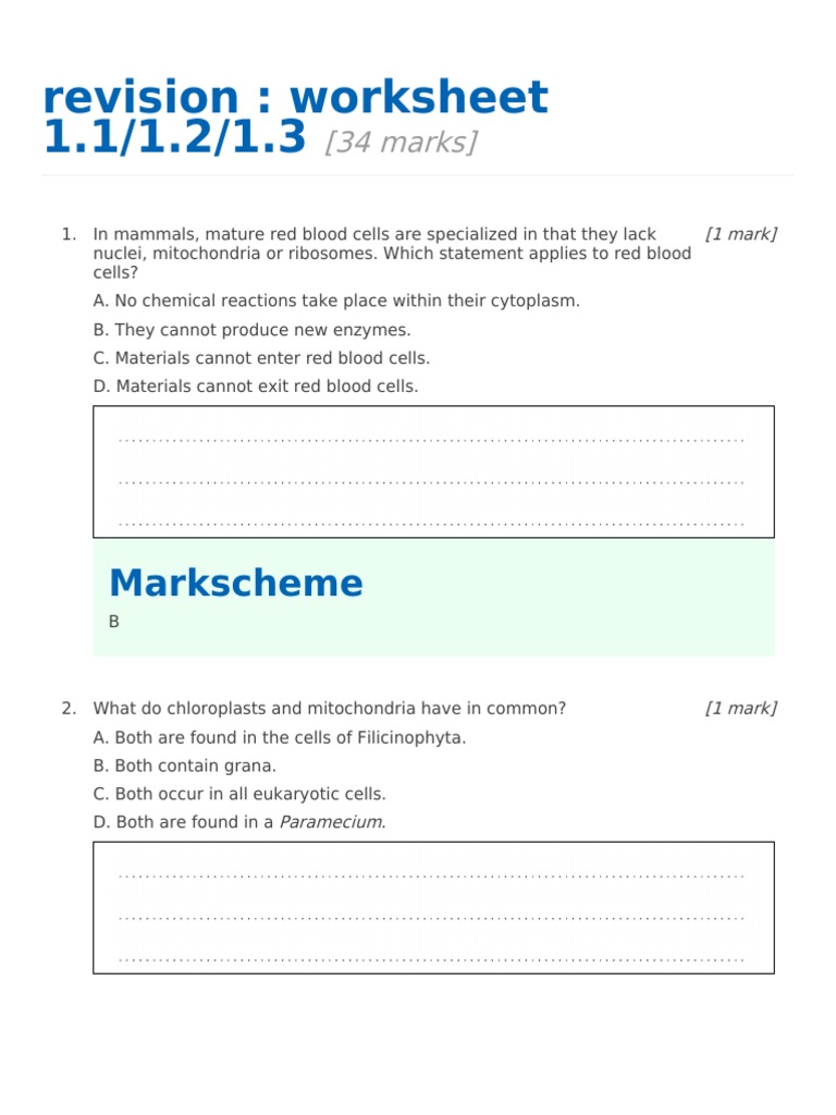 M.S. Worksheet 1.1-1.3 | PDF