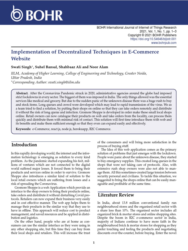 Implementation of Decentralized Techniques in E-Commerce Website | PDF ...