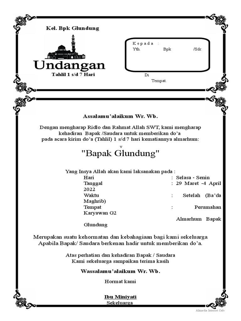 Contoh Undangan Tahlil 40 Hari Meninggal | PDF