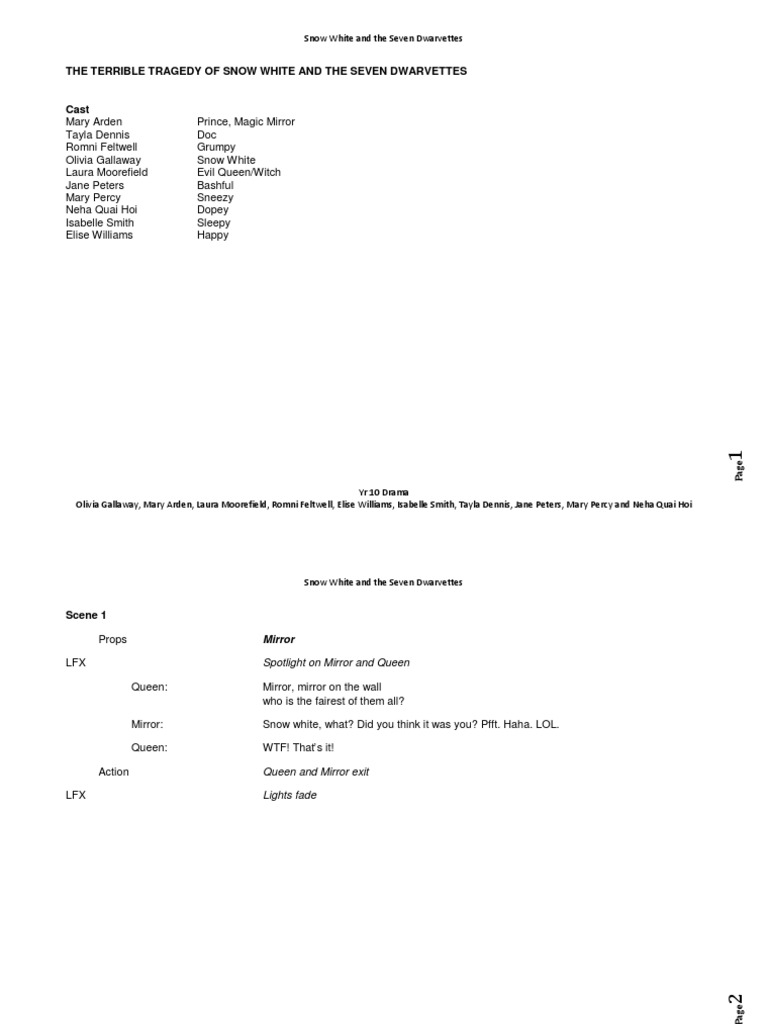 Snow White Script | Snow White | Leisure