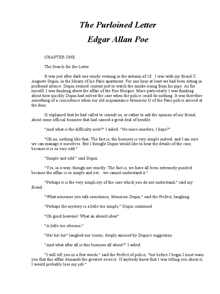 The Purloined Letter Edgar Allan Poe | PDF | C. Auguste Dupin